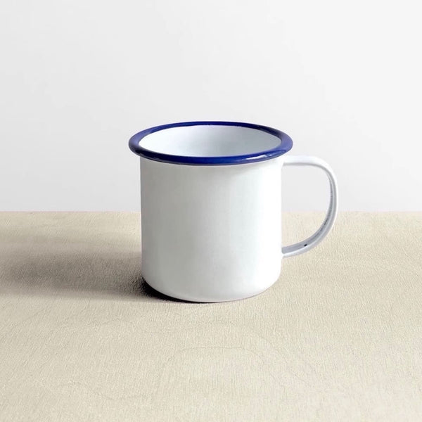Enamel Mug - Blue Rimmed White - Falcon Enamelware | Gift Boxed
